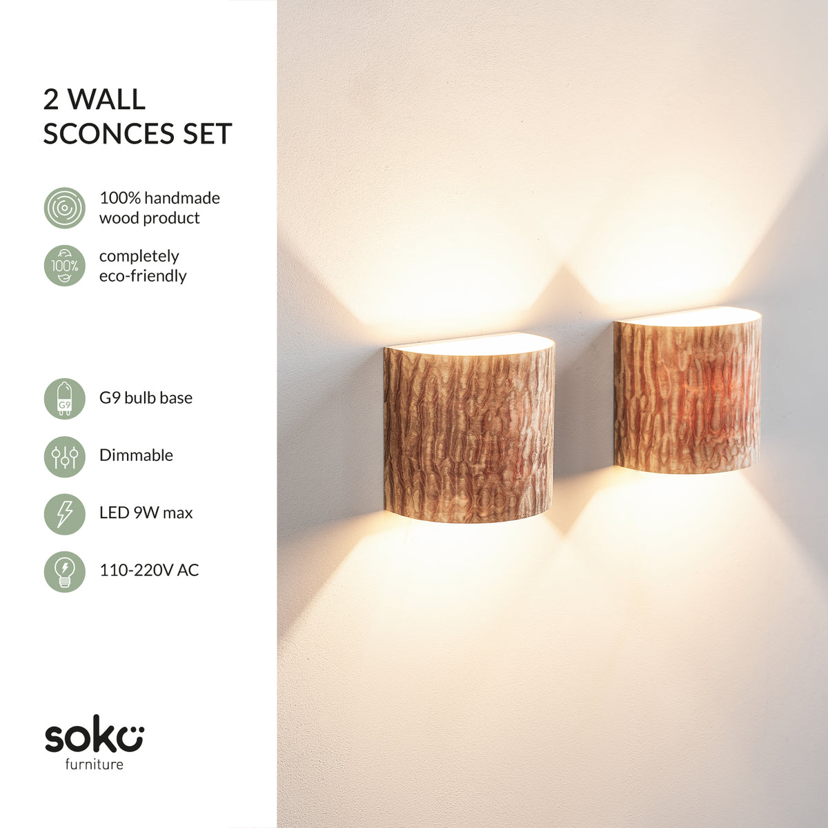 2 wall sconces set with Japanese ash finish – SOKOfurniture